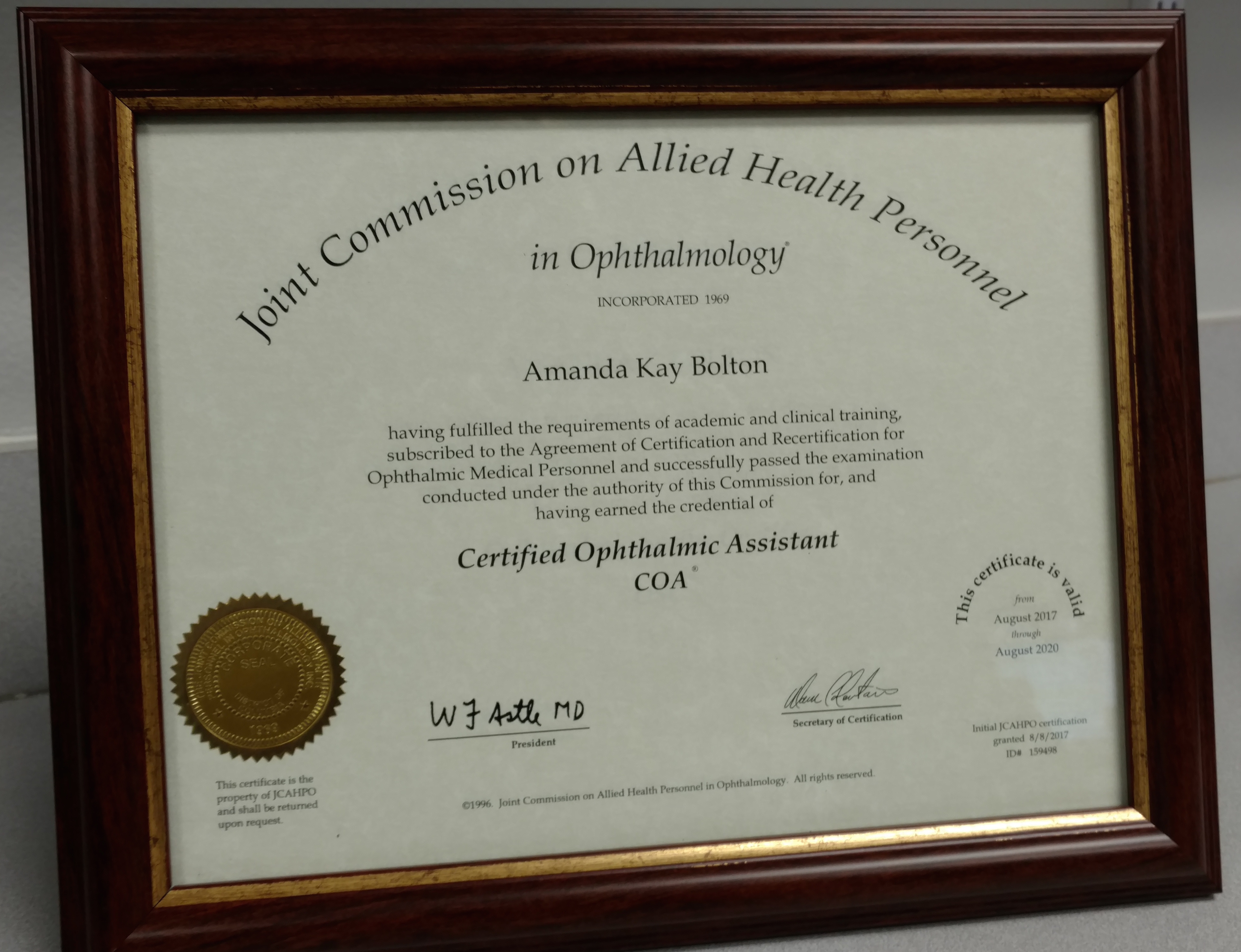 Mandy Certification | Moran Eye Associates